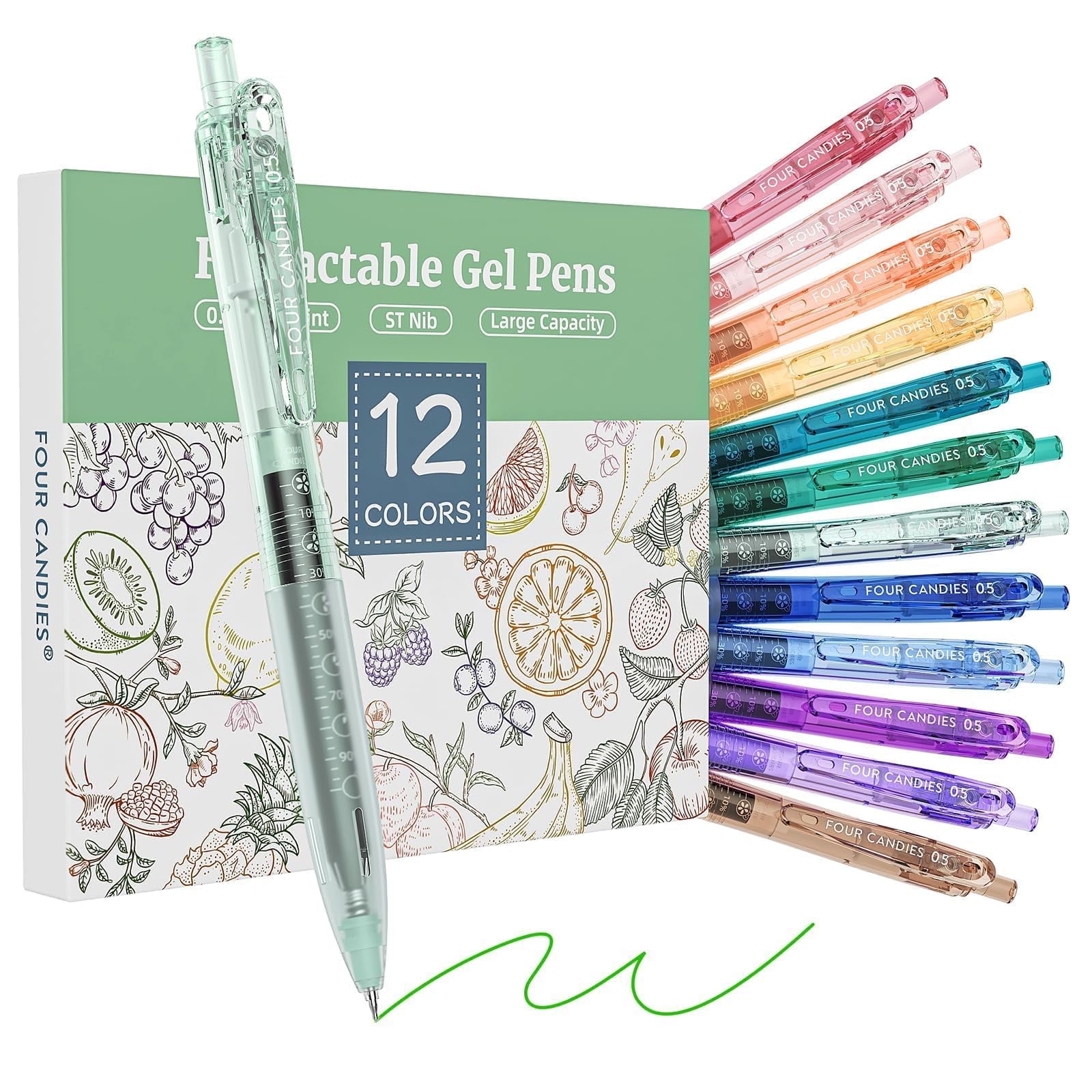 Four Candies 12Pack 0.5mm Quick Dry Retractable Gel Pen Set, Cute ...