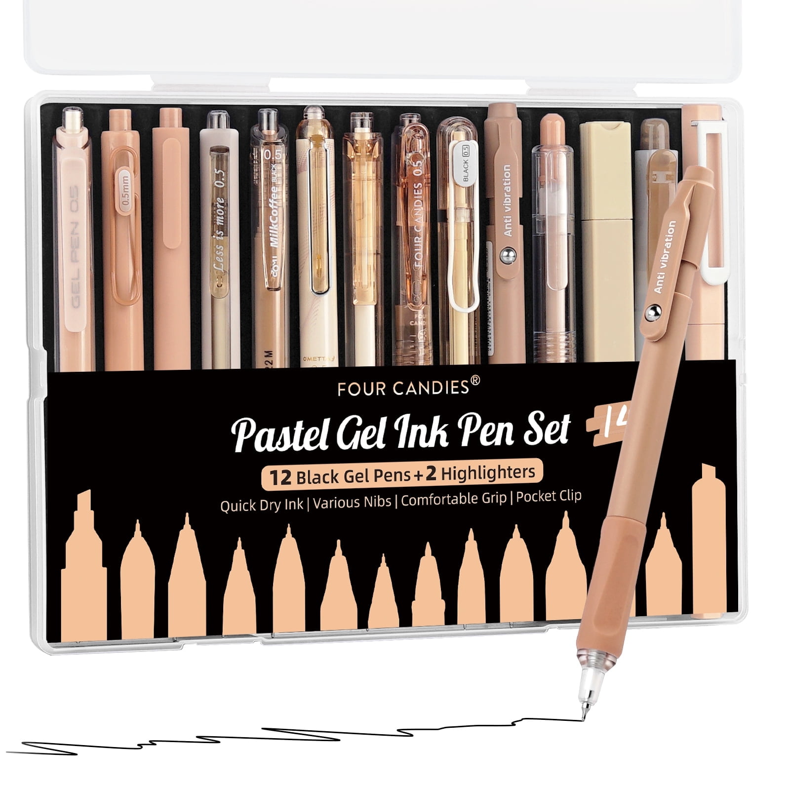 Four Candies 14Pack Pastel Gel Ink Pen Set with 12 PCS Cute Retractable ...