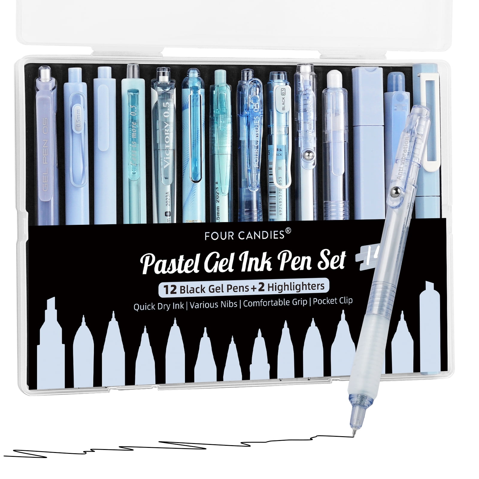 Four Candies Pastel Gel Ink Pen Set with 12 Black Ink Pens & 2 ...
