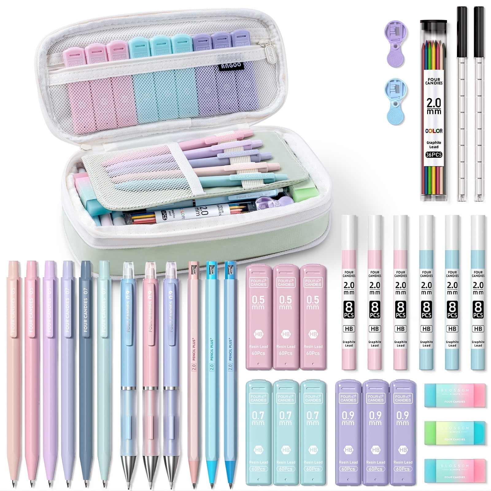 Four Candies 36PCS Aesthetic Supplies in Large Capacity Pencil Case ...