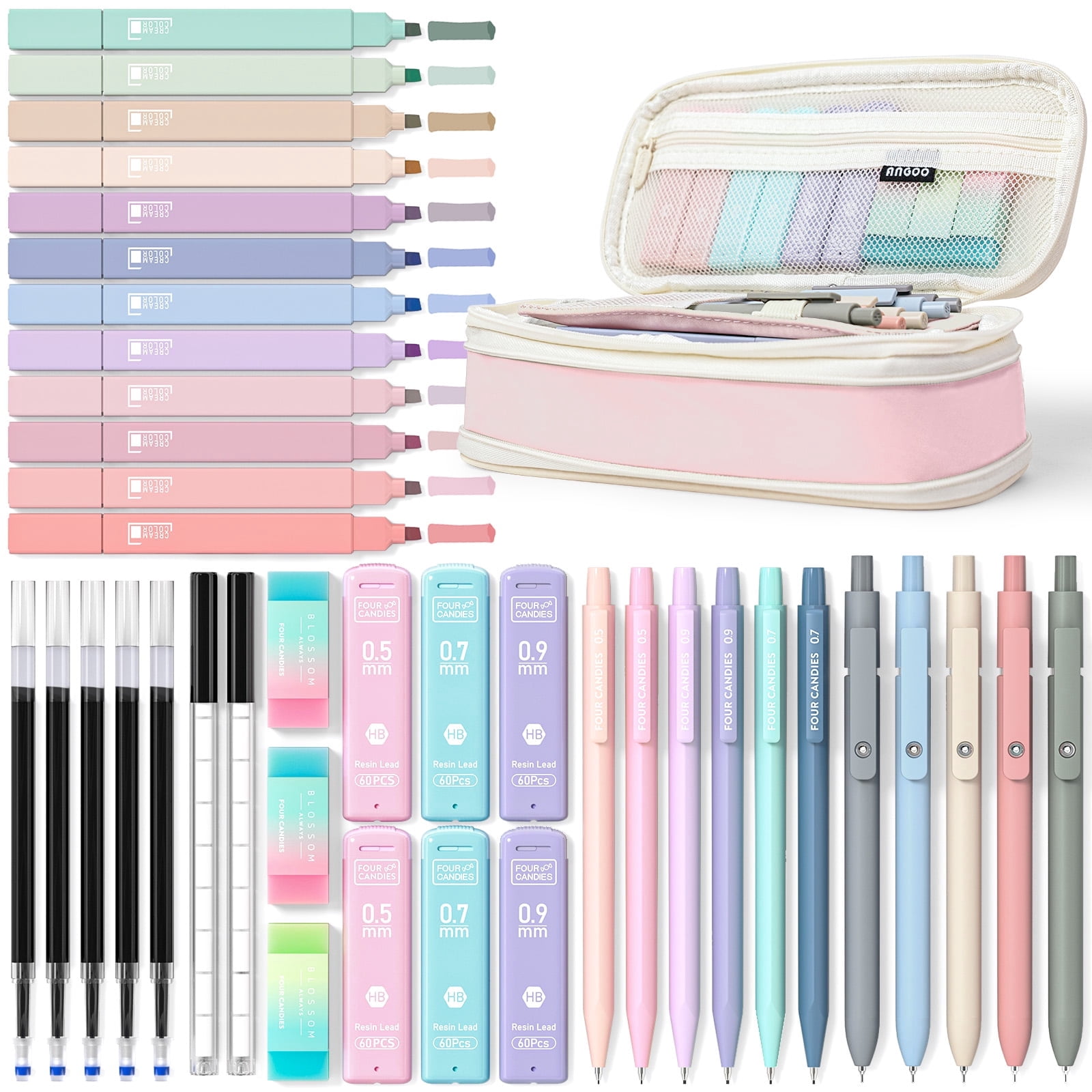 Four Candies 39 PCS Stationery Set, Pastel Highlighters, Gel Pens ...