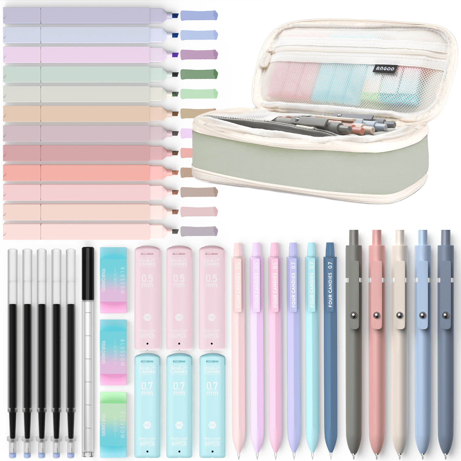 Four Candies 39 PC School Stationery Set: Pens, Pencils, Highlighters ...