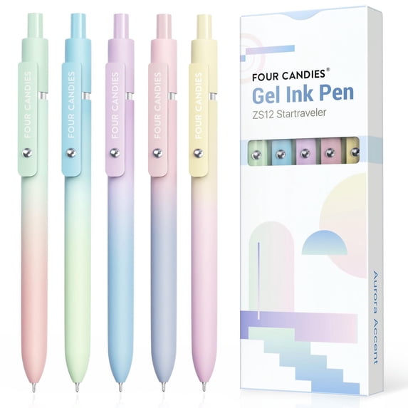 Four Candies Gel Pens, 5 Pcs 0.7mm Black Ink Pens, Quick-Dry Fine Point ...
