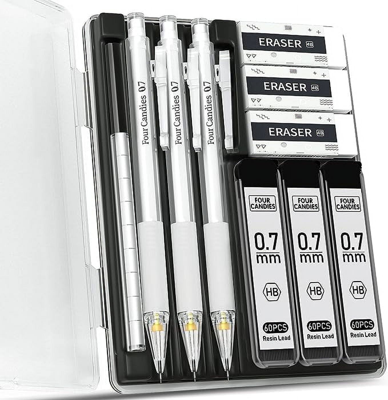 Four Candies Mechanical Pencil Set with Case and Lead, 3Pcs 0.7mm ...