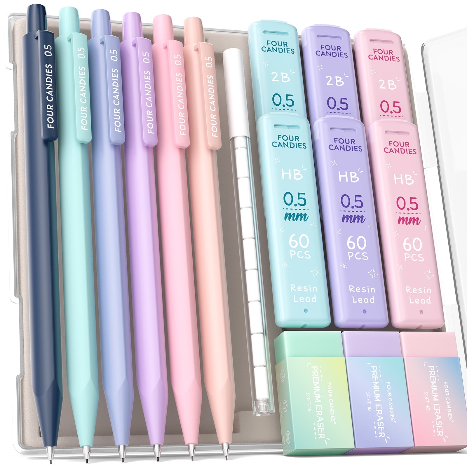 Four Candies Mechanical Pencils 0.5, with HB & 2B Lead Refills 0.5mm ...
