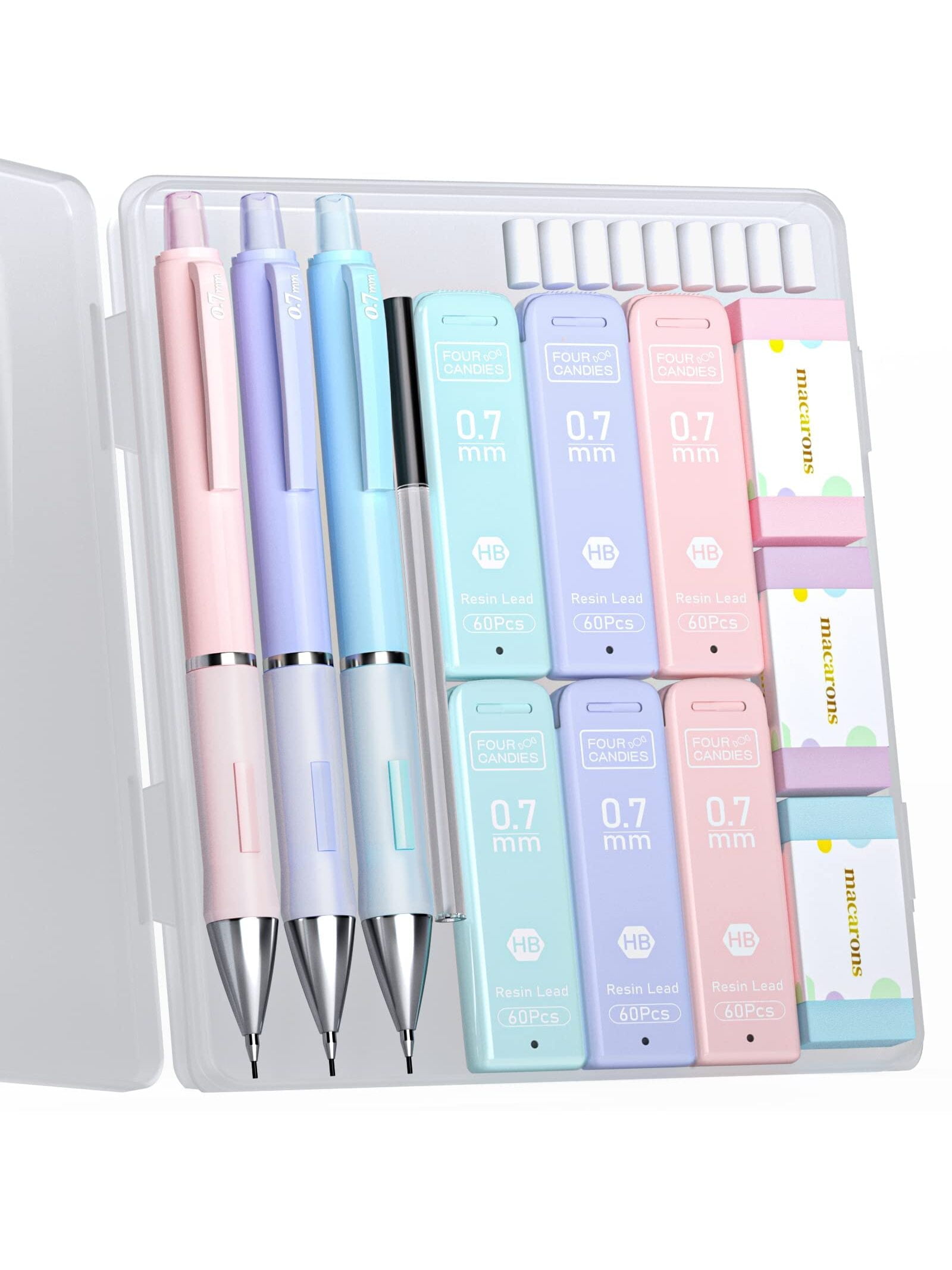 Four Candies Cute Colored Mechanical Pencil Set, 3PCS 0.7mm Pencils ...