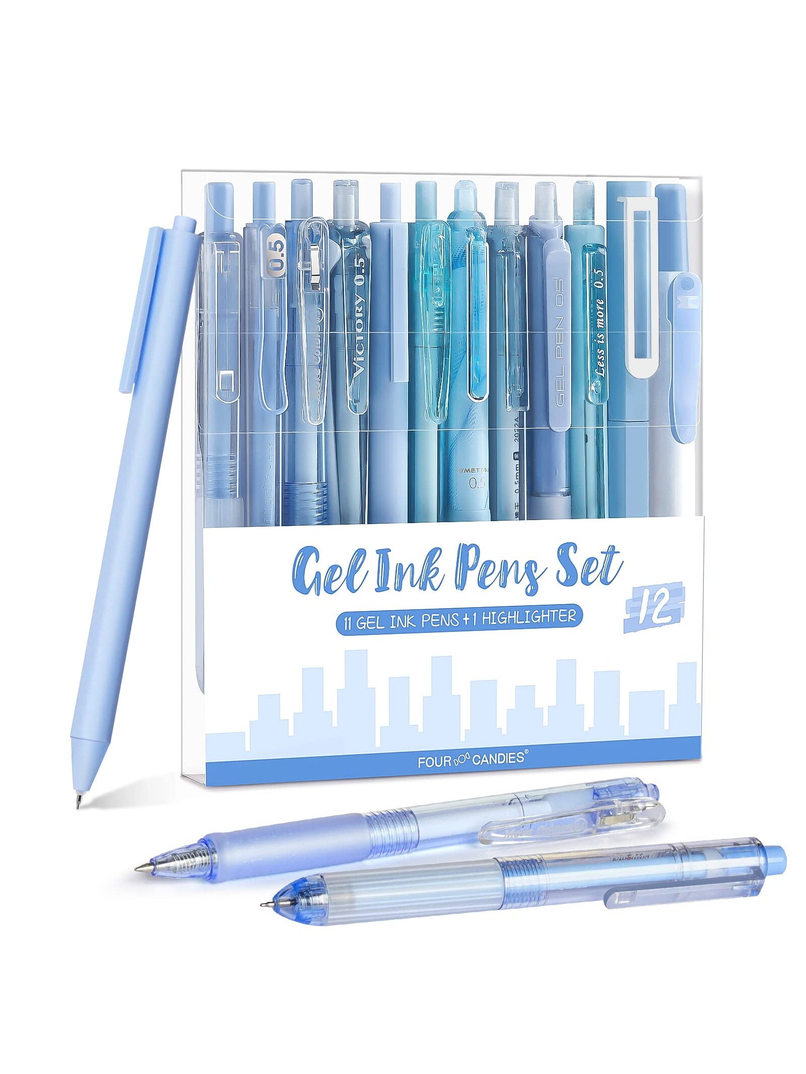 Four Candies Retractable Pen Set, 11Pcs Black Ink Gel Pens(0.5mm), 1Pcs ...