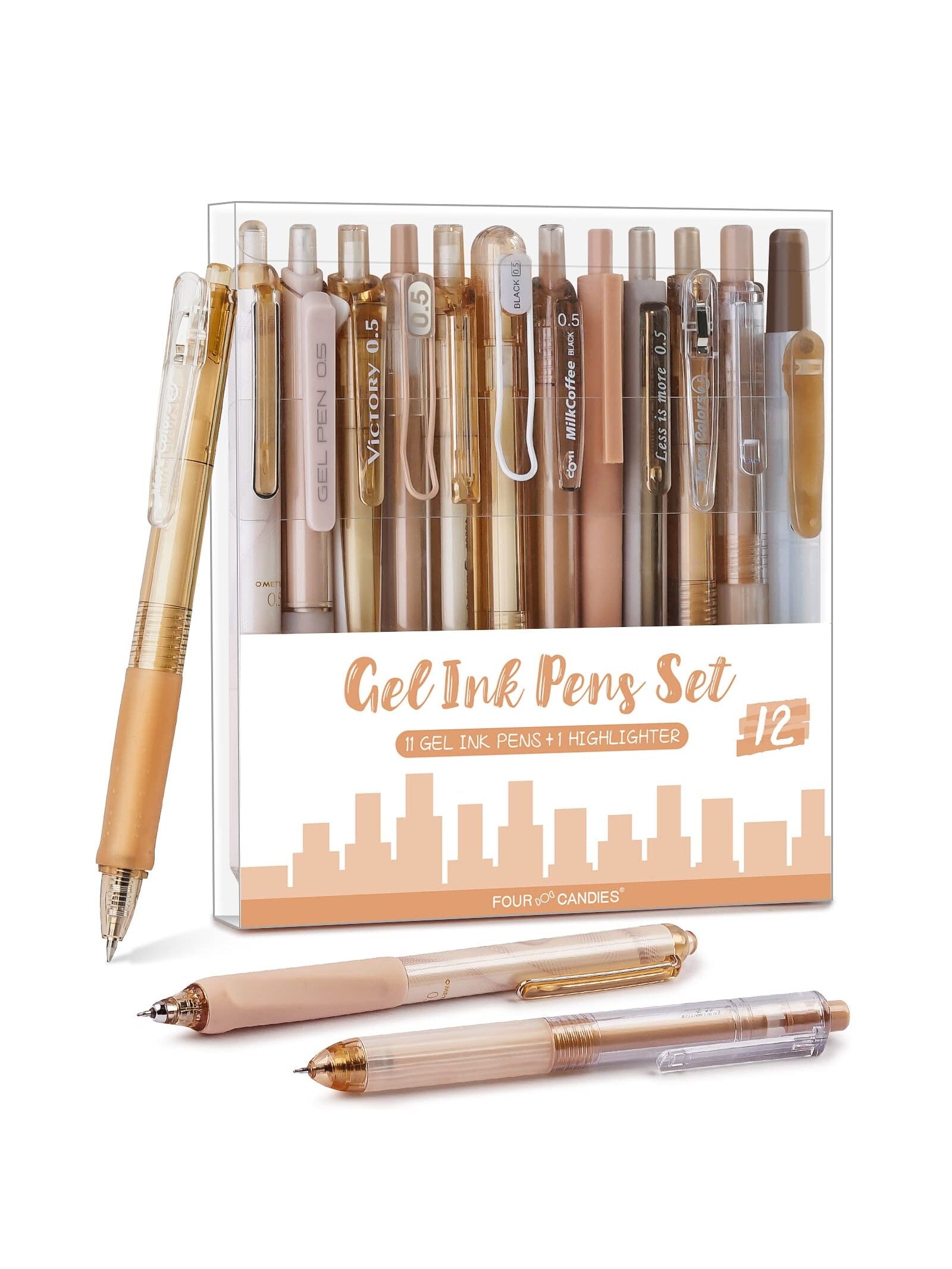 Four Candies Retractable Pen Set, 11Pcs Black Ink Gel Pens(0.5mm), 1Pcs ...