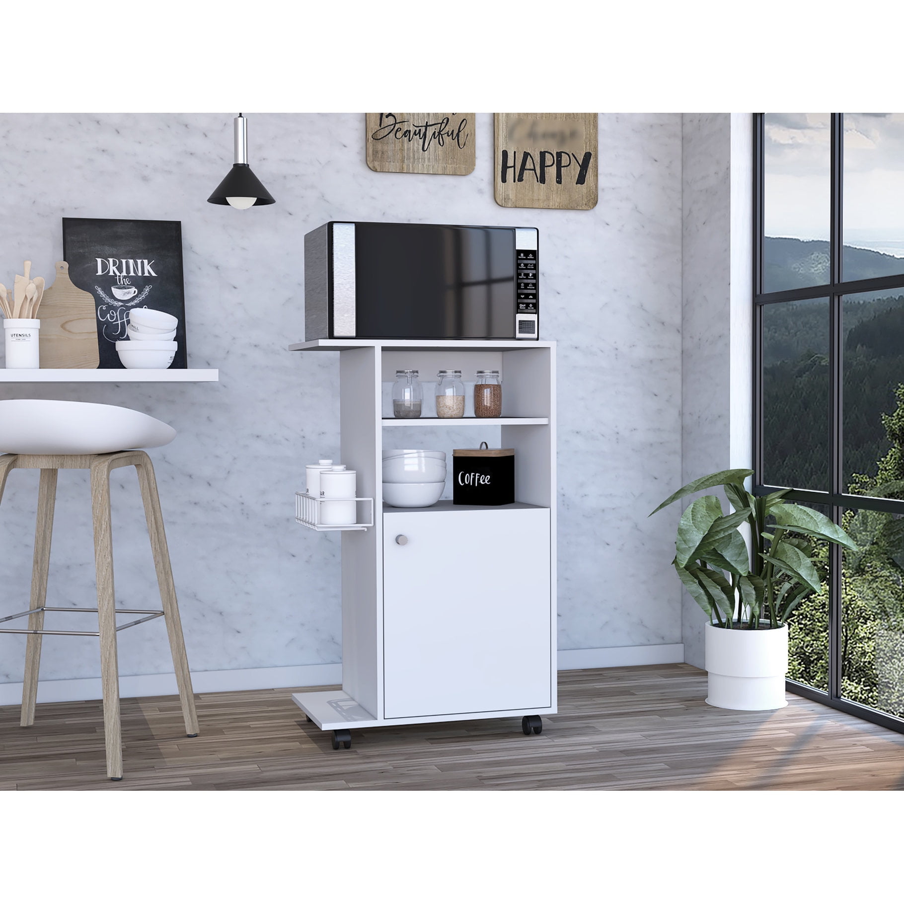 Four Caster Wheels Function + One - door Cabinet - Kitchen Storage ...