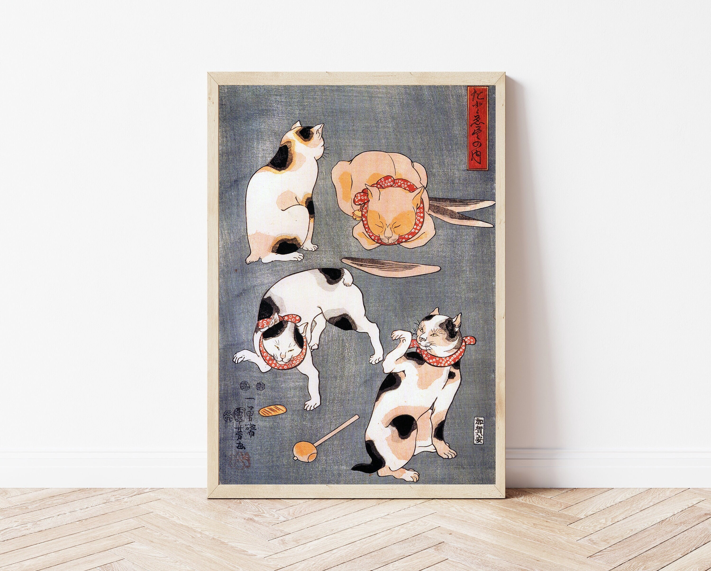 Four Cats In Different Poses Kuniyoshi Utagawa Print Japan Wall Art ...