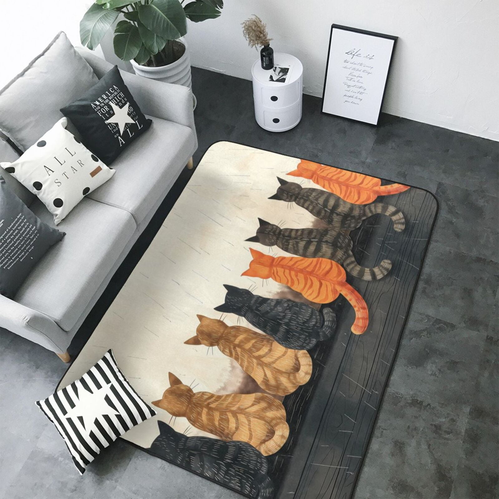 Four Cats Watching Rain Area Rugs for Living Room Bedroom, 5x7 Soft ...