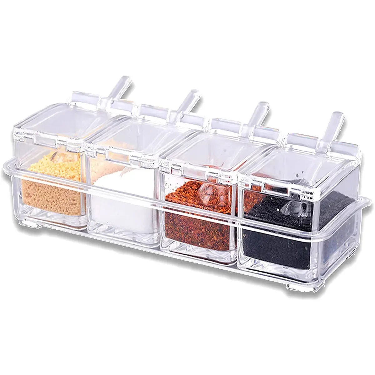 Four Clear Compartment Seasoning Box,Crystal Storage Container With ...