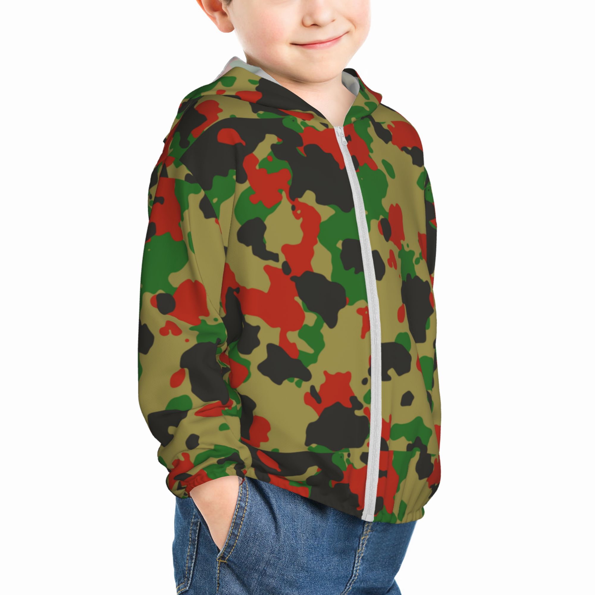 Four-Color Camouflage Background Kids Zip-Up Hoodie Girls Boys Sun Protection Jacket Hooded ...