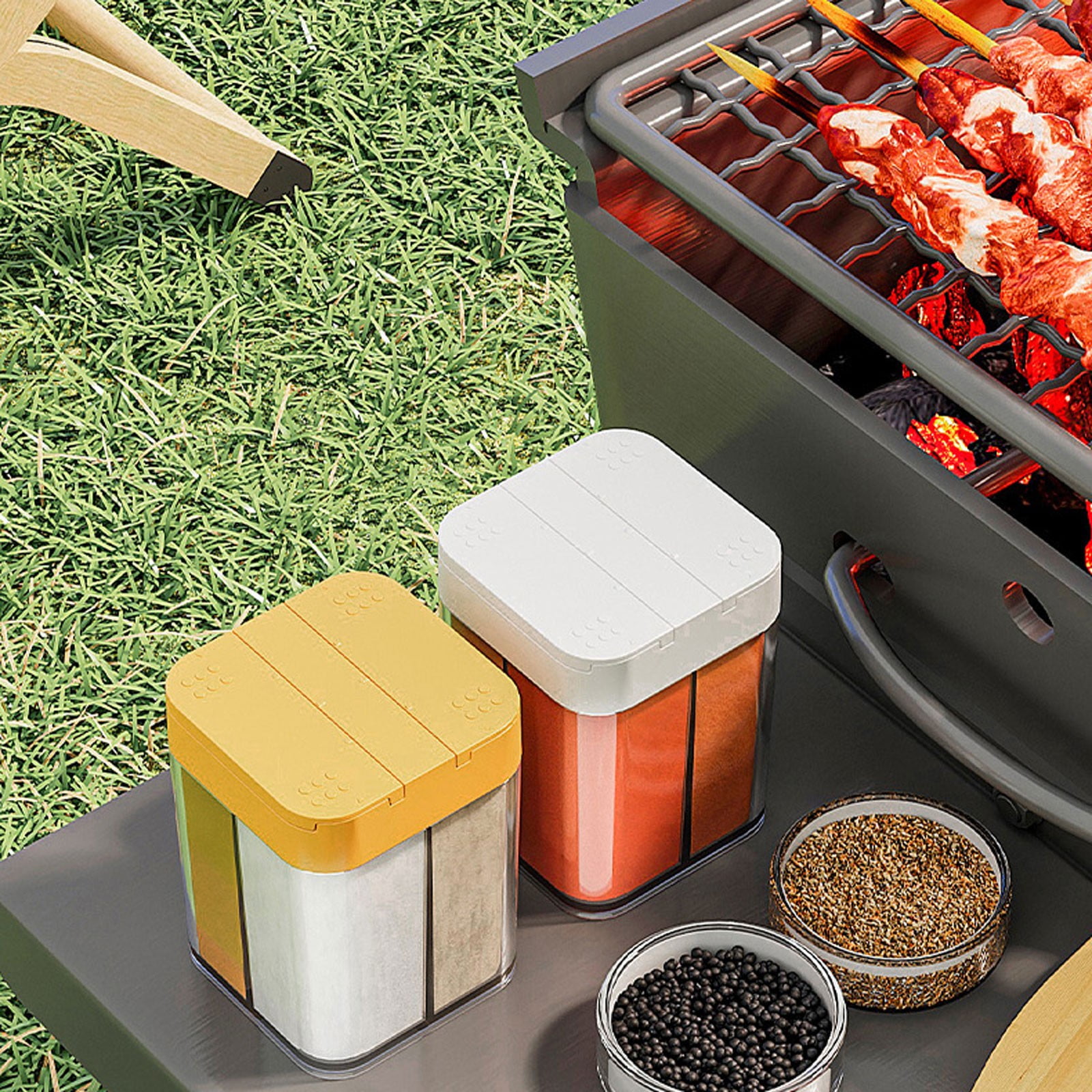 Four-Compartment Seasoning Jar | Sliding Lid Spice Container ...