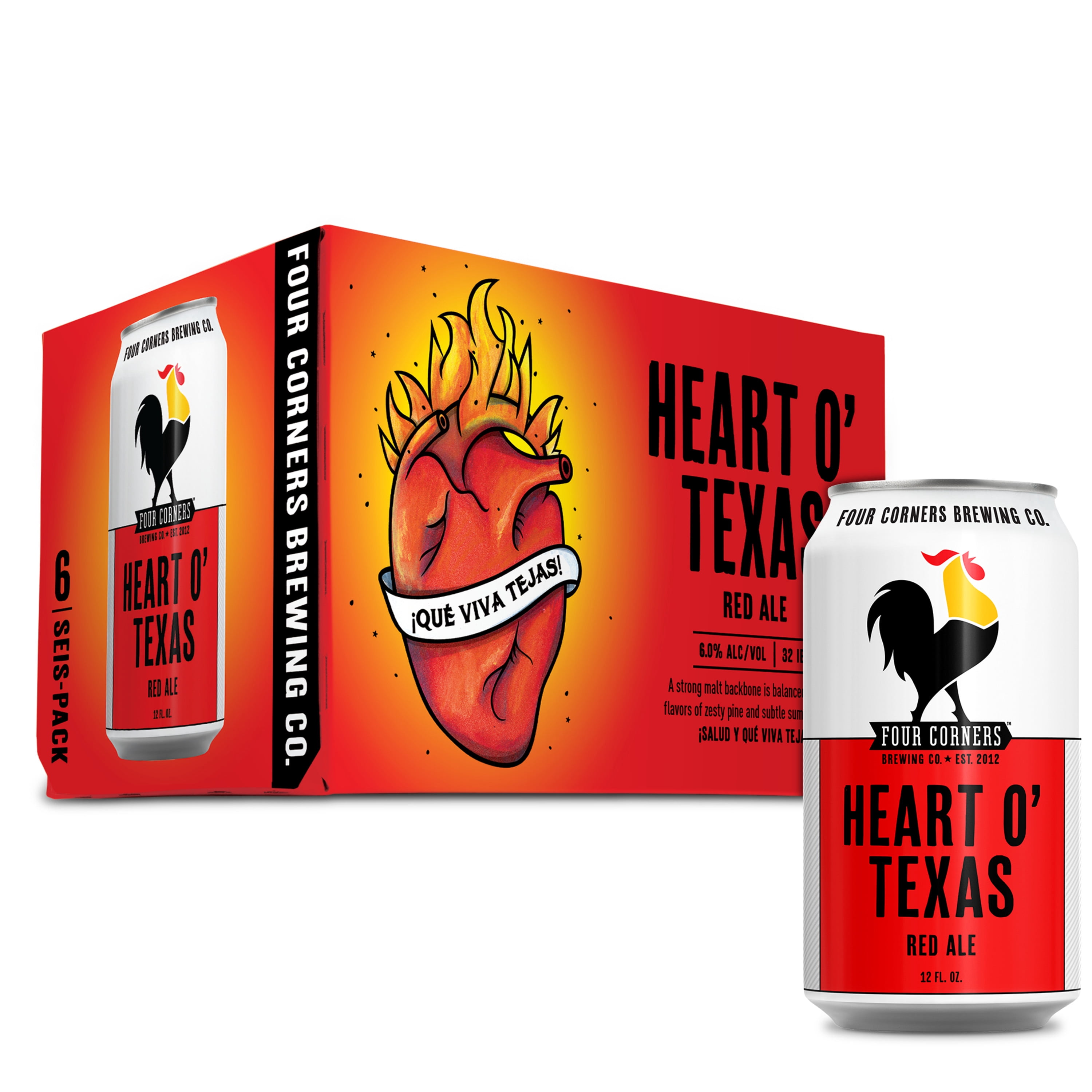 Four Corners Heart O' Texas Red Ale Craft Beer, 6 Pack Beer, 12 fl oz ...