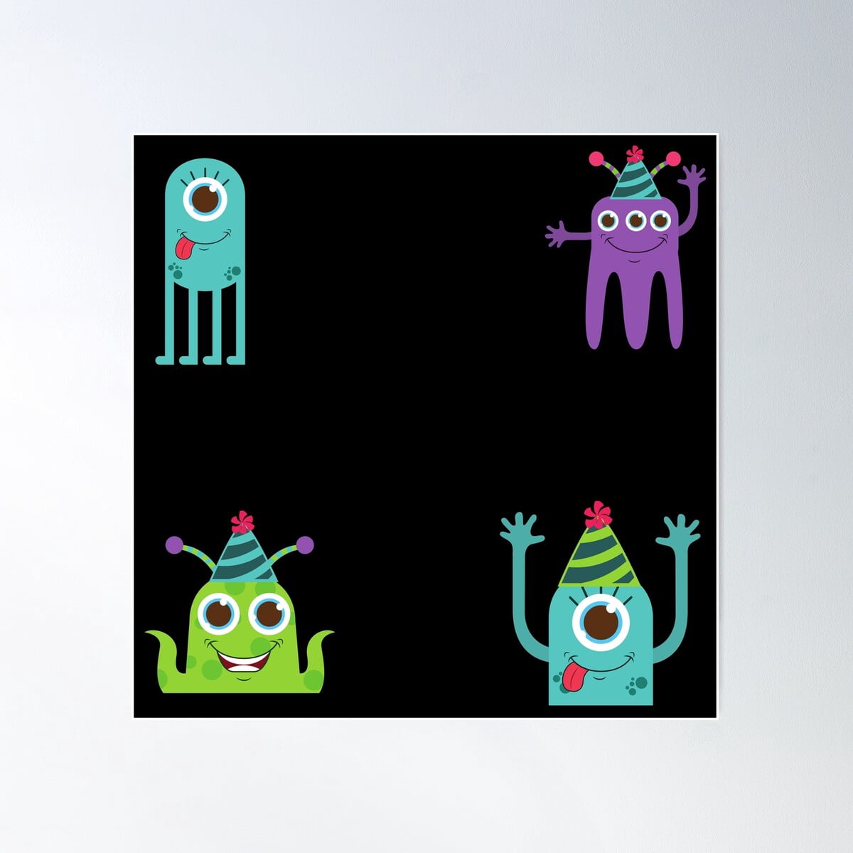 Four Cute Monsters Poster Wall Art, Modern Wall Decor For Living Room ...