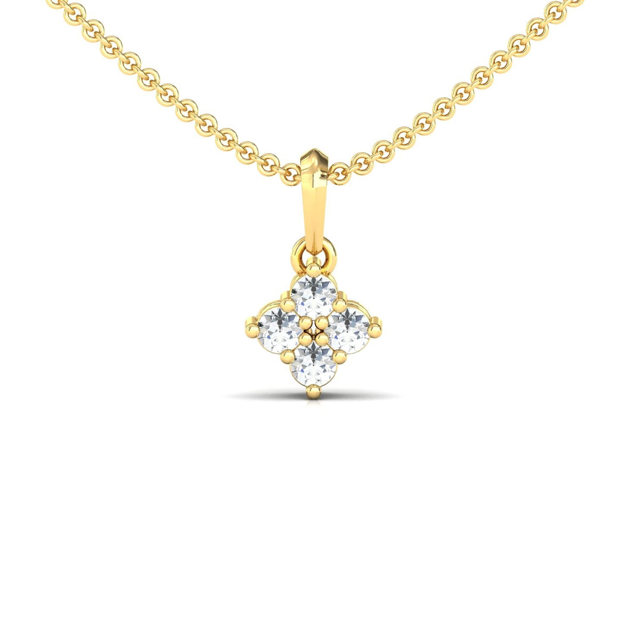 Four Diamond Pendant With Chain, Solid Gold Pendant, 14k Gold Necklace ...