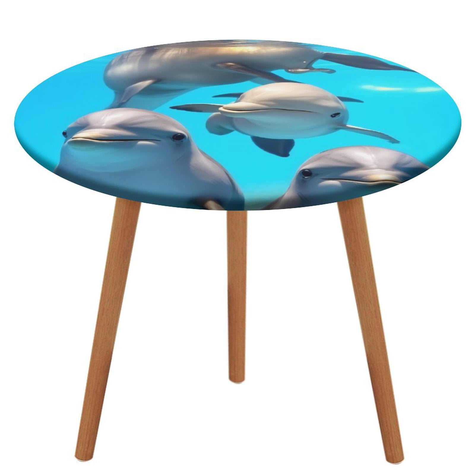 Four Dolphins Underwater, Close-up View Pattern Round Tablecloth Waterproof Elastic Table ...