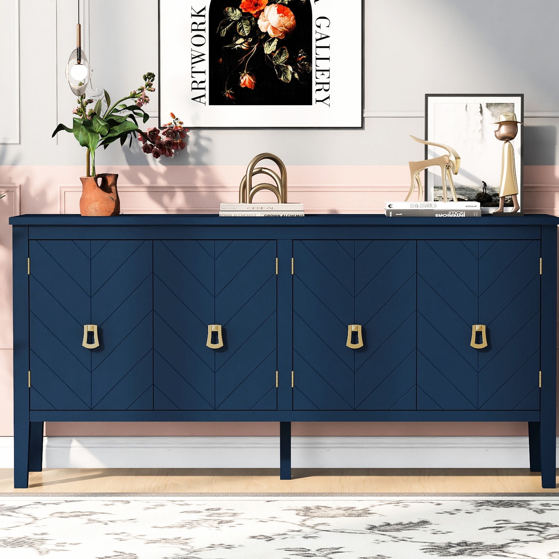 Four-Door Sideboard | Ideal for Living, Entrance & Study Rooms | MDF ...