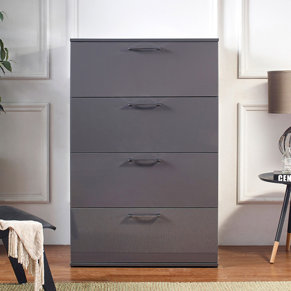 Four Drawer Chest, Glossy Sideboard with 4 Drawers, Console Table ...