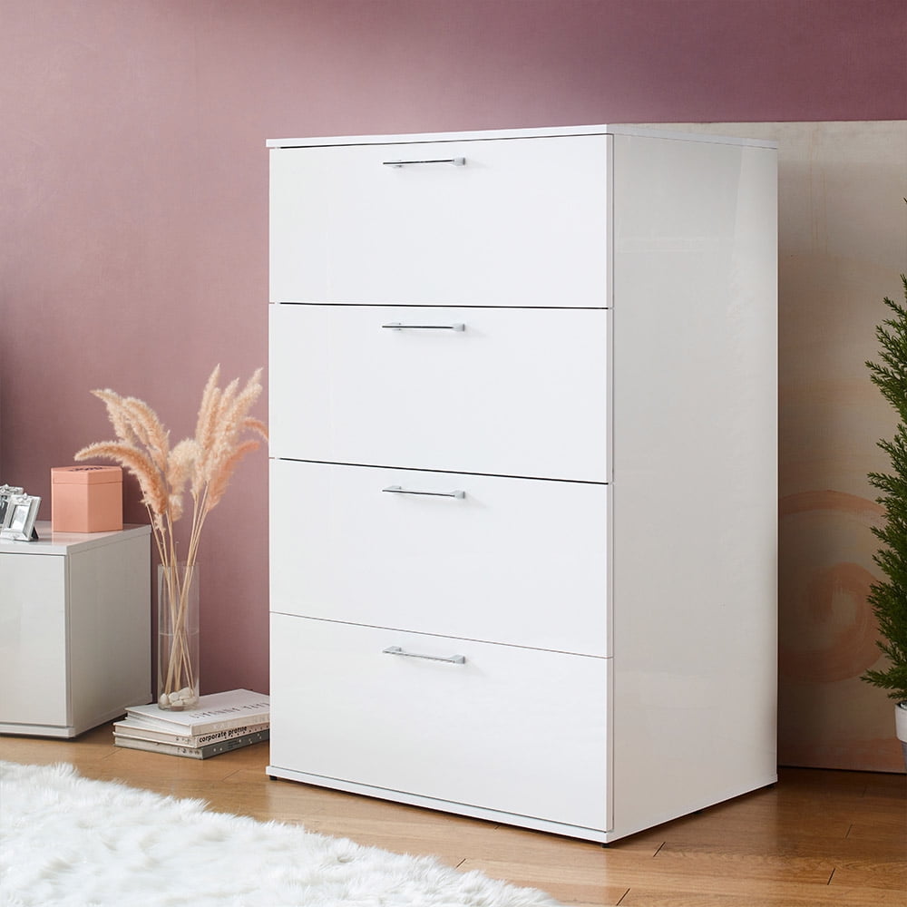 Four Drawer Chest, Glossy Sideboard with 4 Drawers, Console Table ...