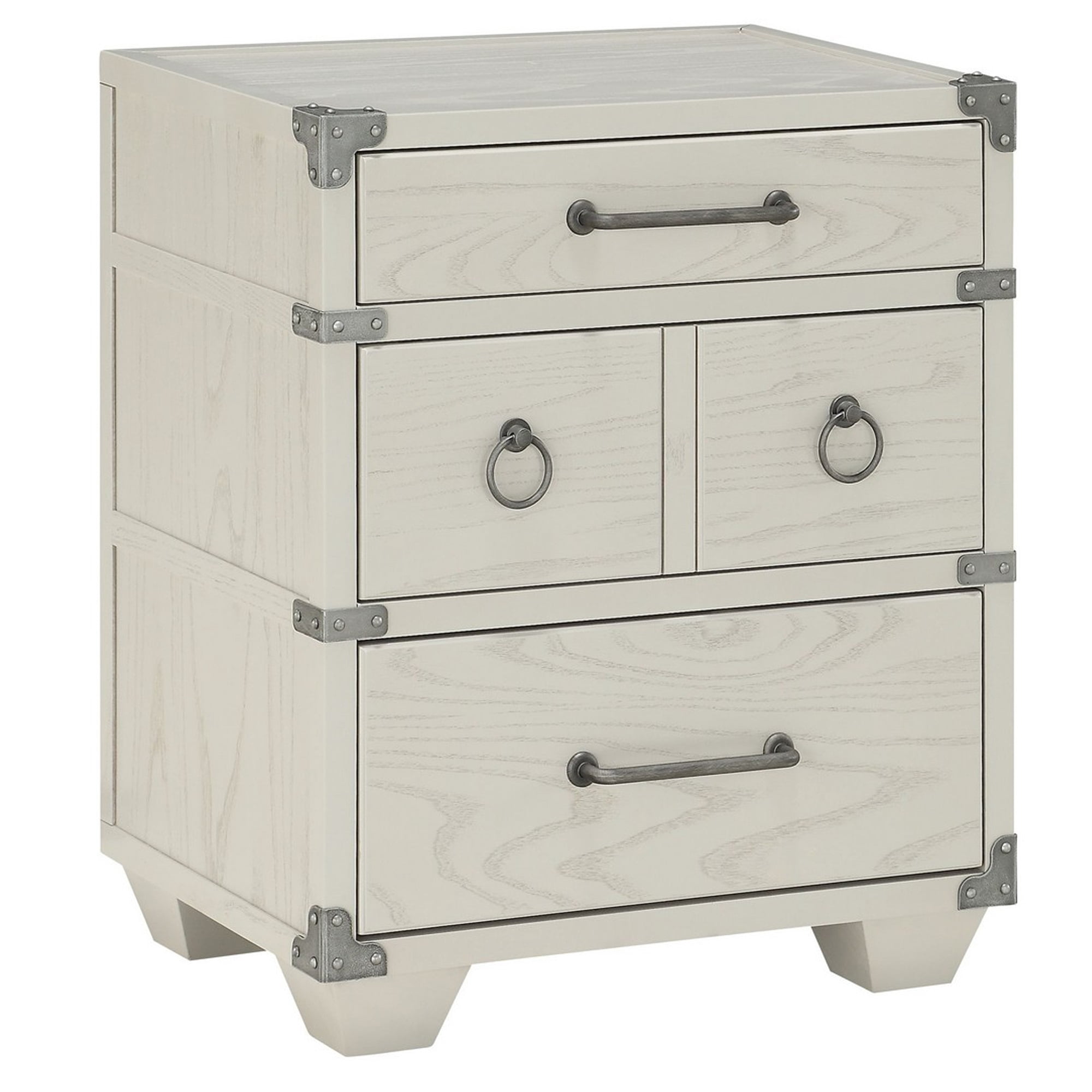 Four Drawer Wooden Nightstand with Metal Ring Pulls and Handles, Gray ...