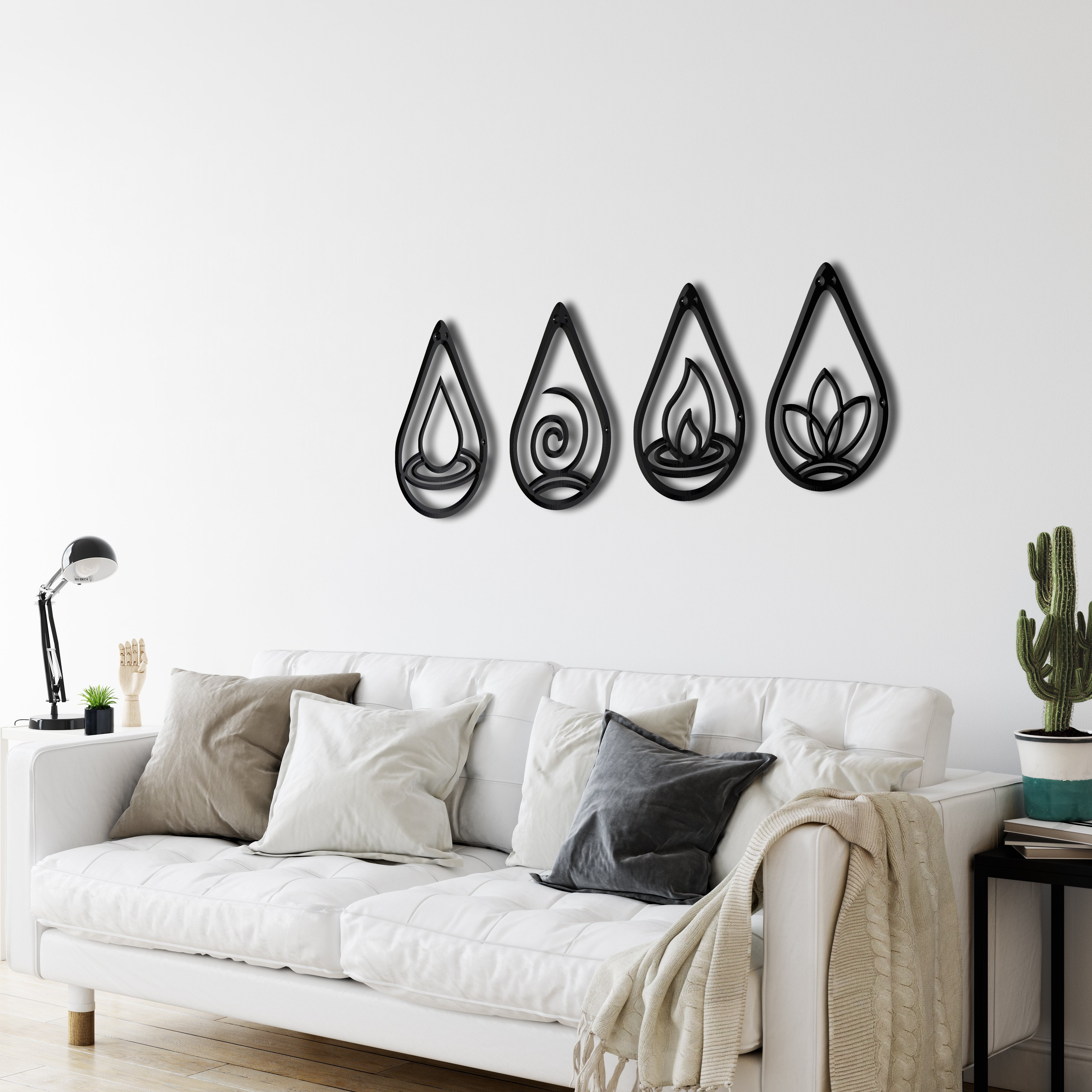 Four Element Symbols Metal Wall Art for Home and Outside - Wall-Mounted ...