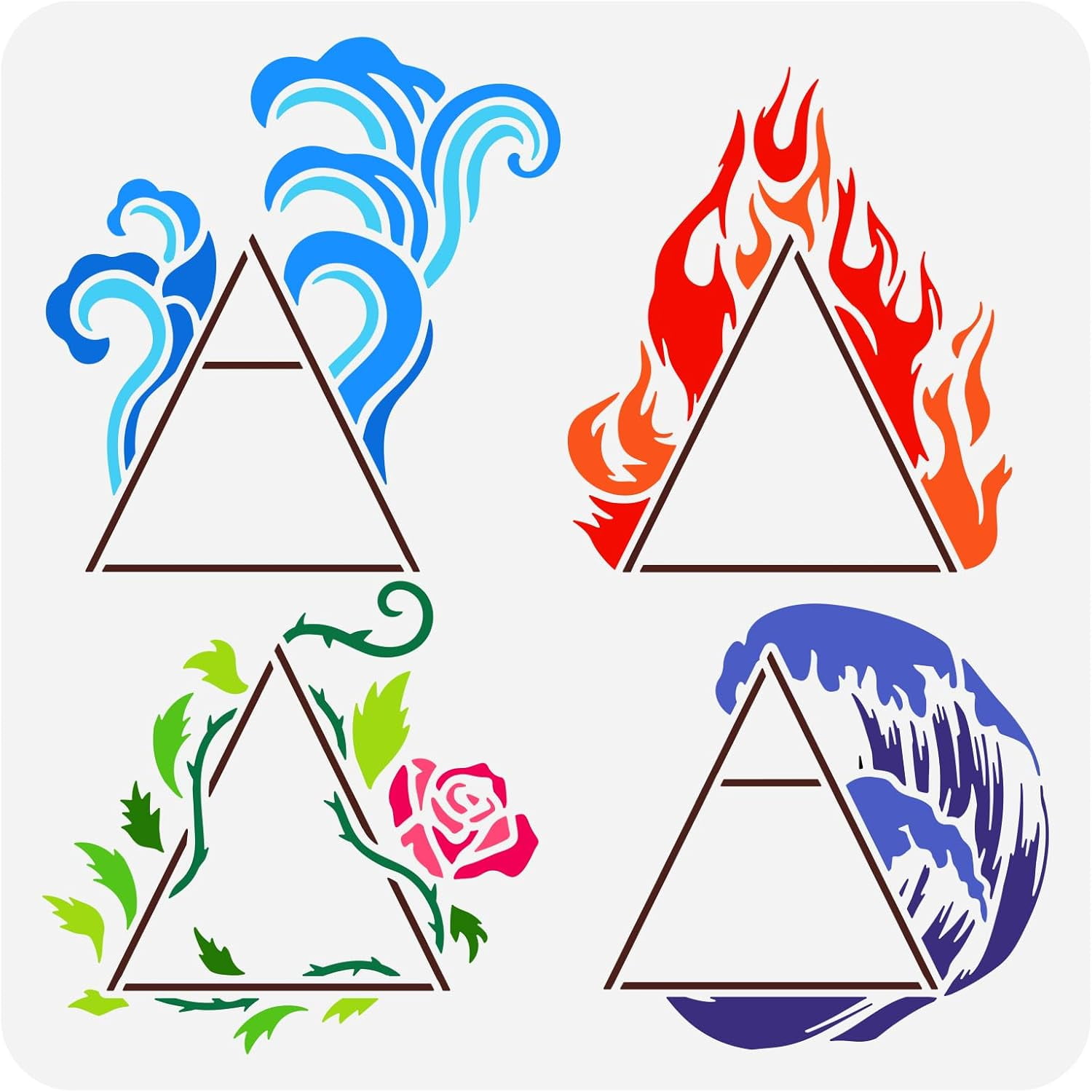 Four Elements Alchemical Stencil Painting - 11.8x11.8inch Reusable Trinity Knot Drawing Template ...