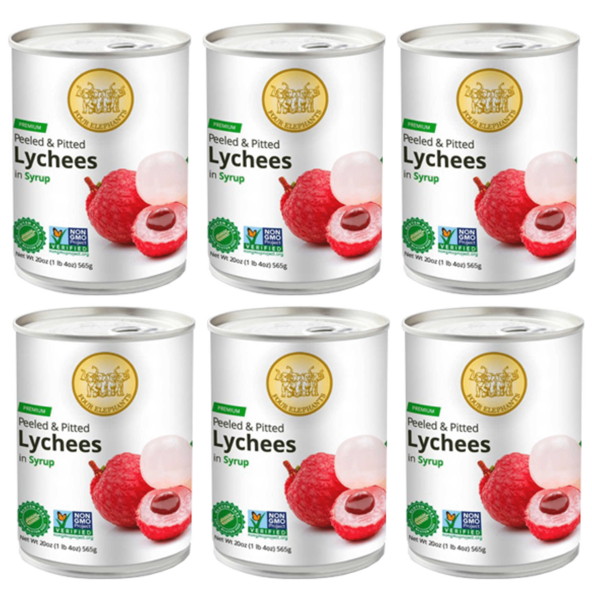 Four Elephants Premium Lychee - 20oz 6pk Certified Non-GMO and Gluten ...