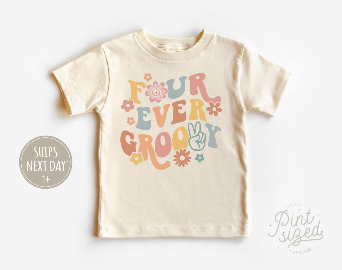 Four Ever Groovy Kids Shirt - Retro Rainbow Birthday Tee - Fourth ...