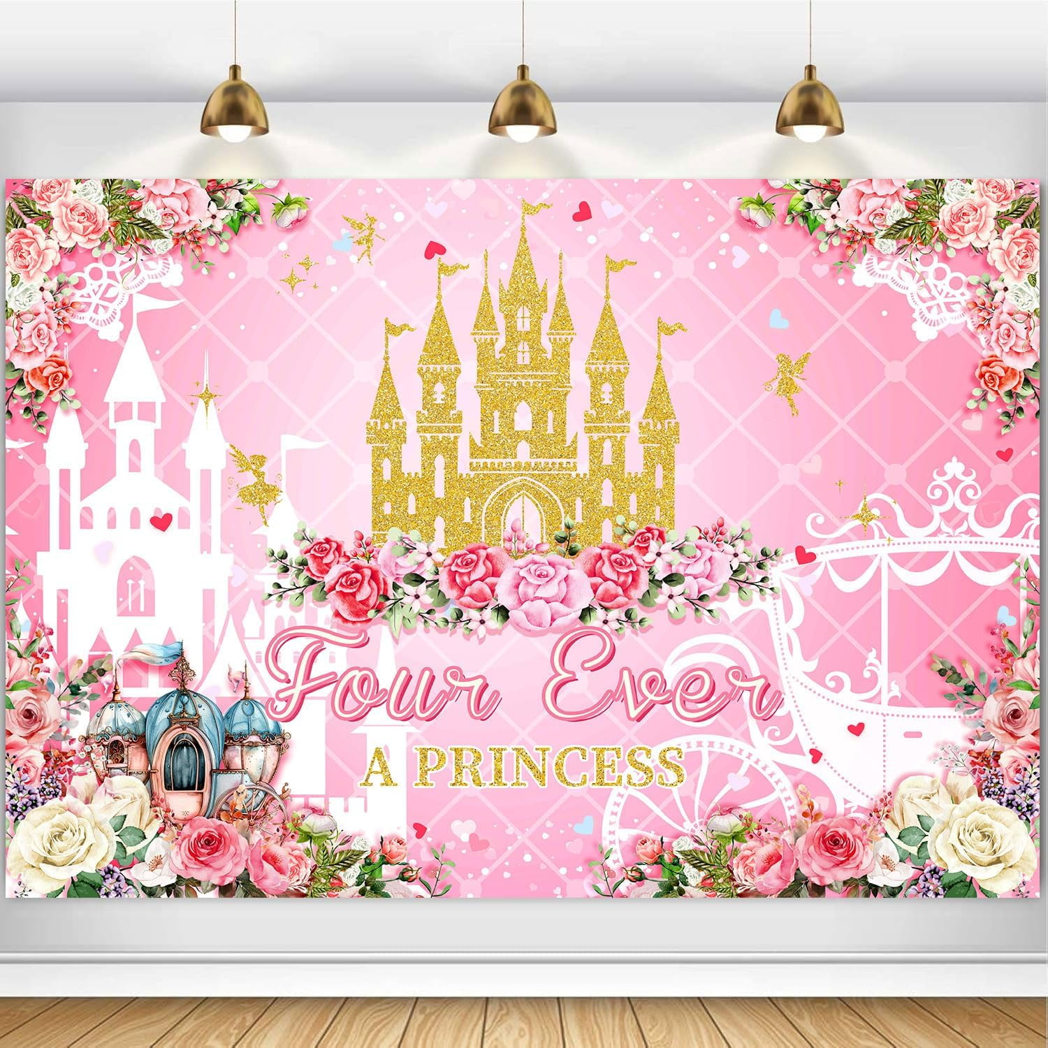 Four Ever a Princess Backdrop Pink Princess 4th Birthday Party ...