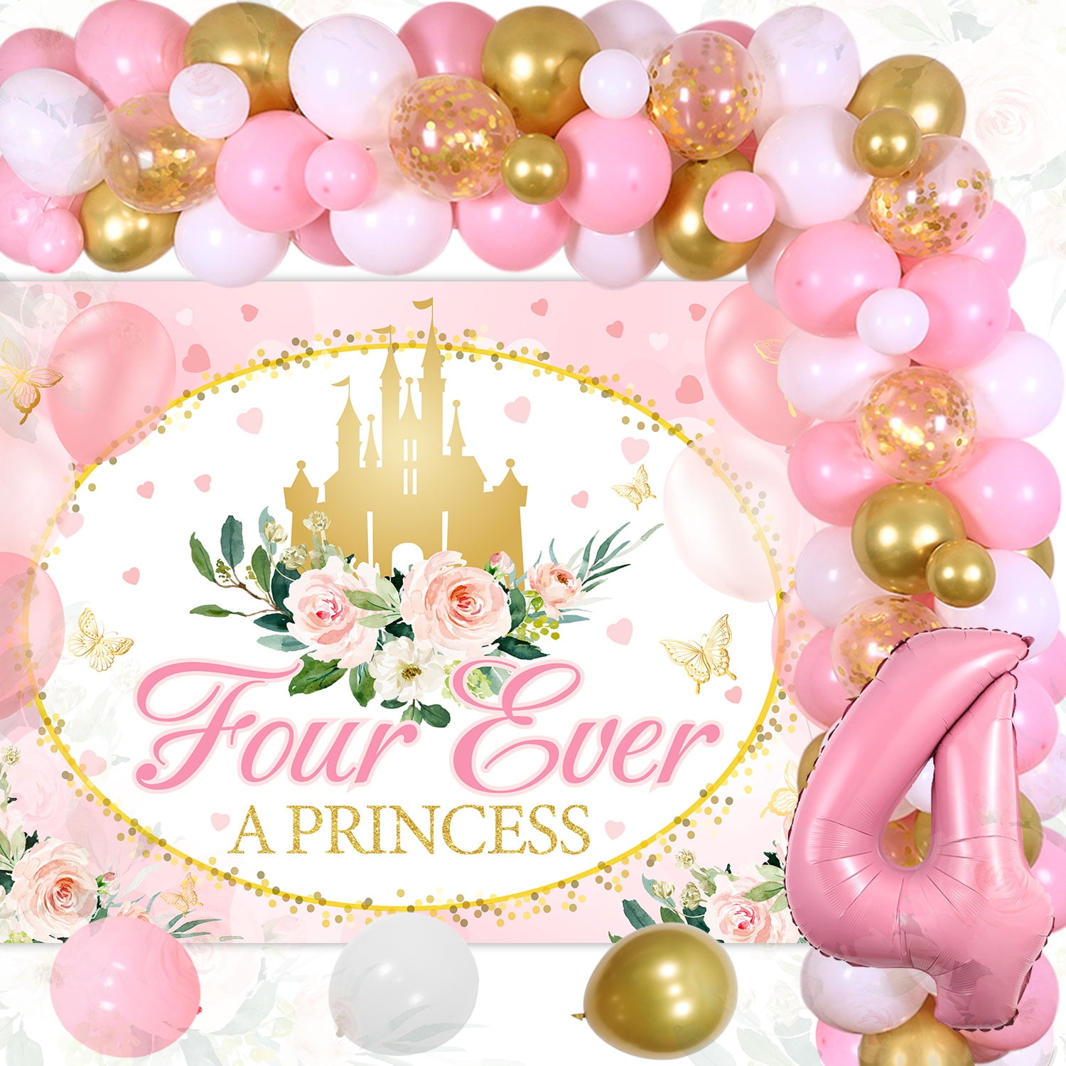 Four Ever a Princess Birthday Decorations Pink Gold Balloon Garland ...