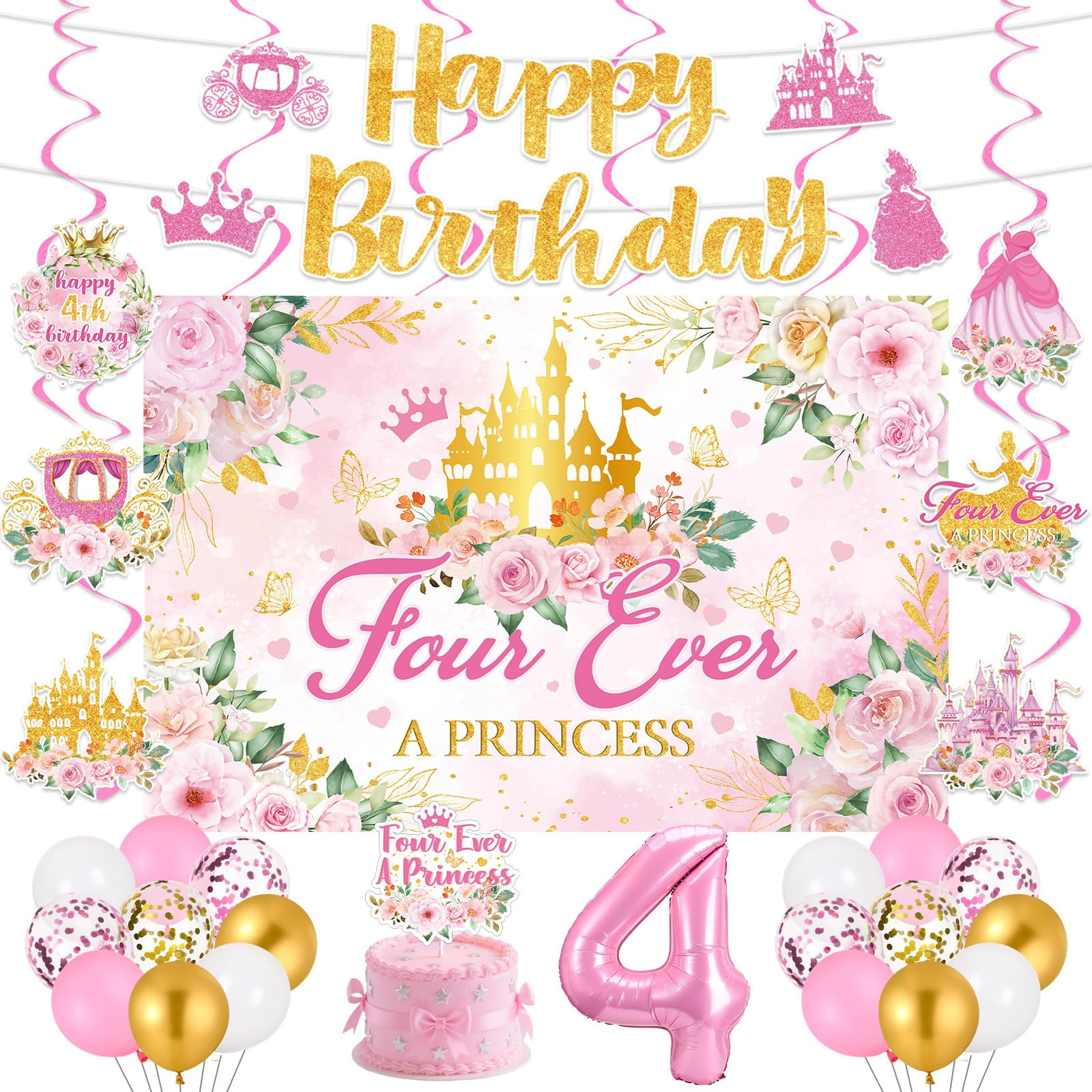Four Ever a Princess Decorations KKS1 Pink Sweet Party Supplies Include ...