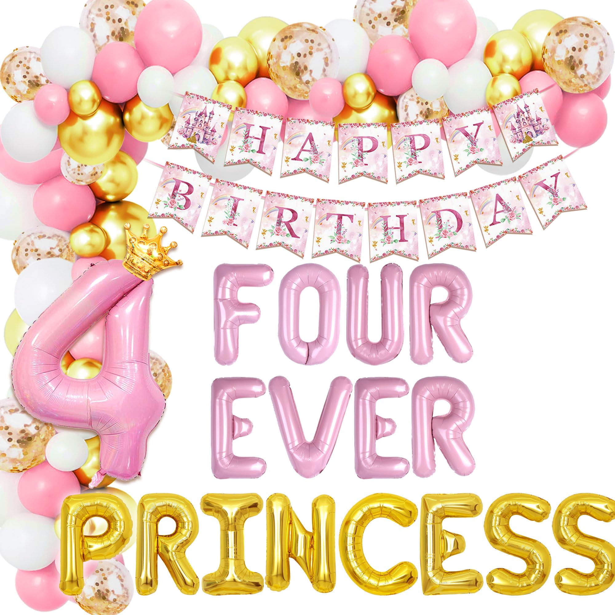 Four Ever a Princess YPF5 Birthday Decorations Pink Gold Princess ...