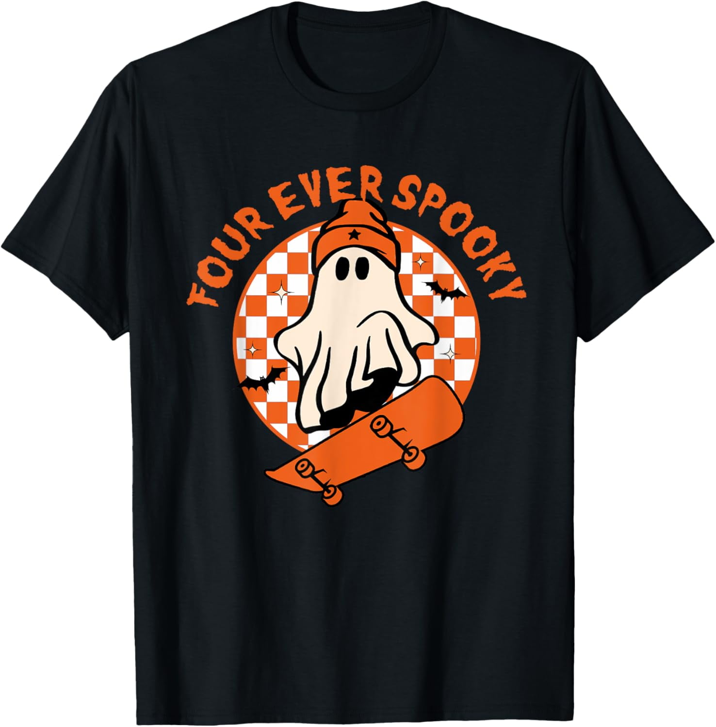 Four Ever Spooky 4th Birthday Halloween Skateboarding Ghost T-Shirt ...