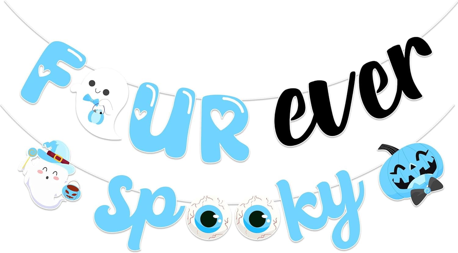 Four Ever Spooky Birthday Decorations, Four Ever Spooky Banner Blue ...