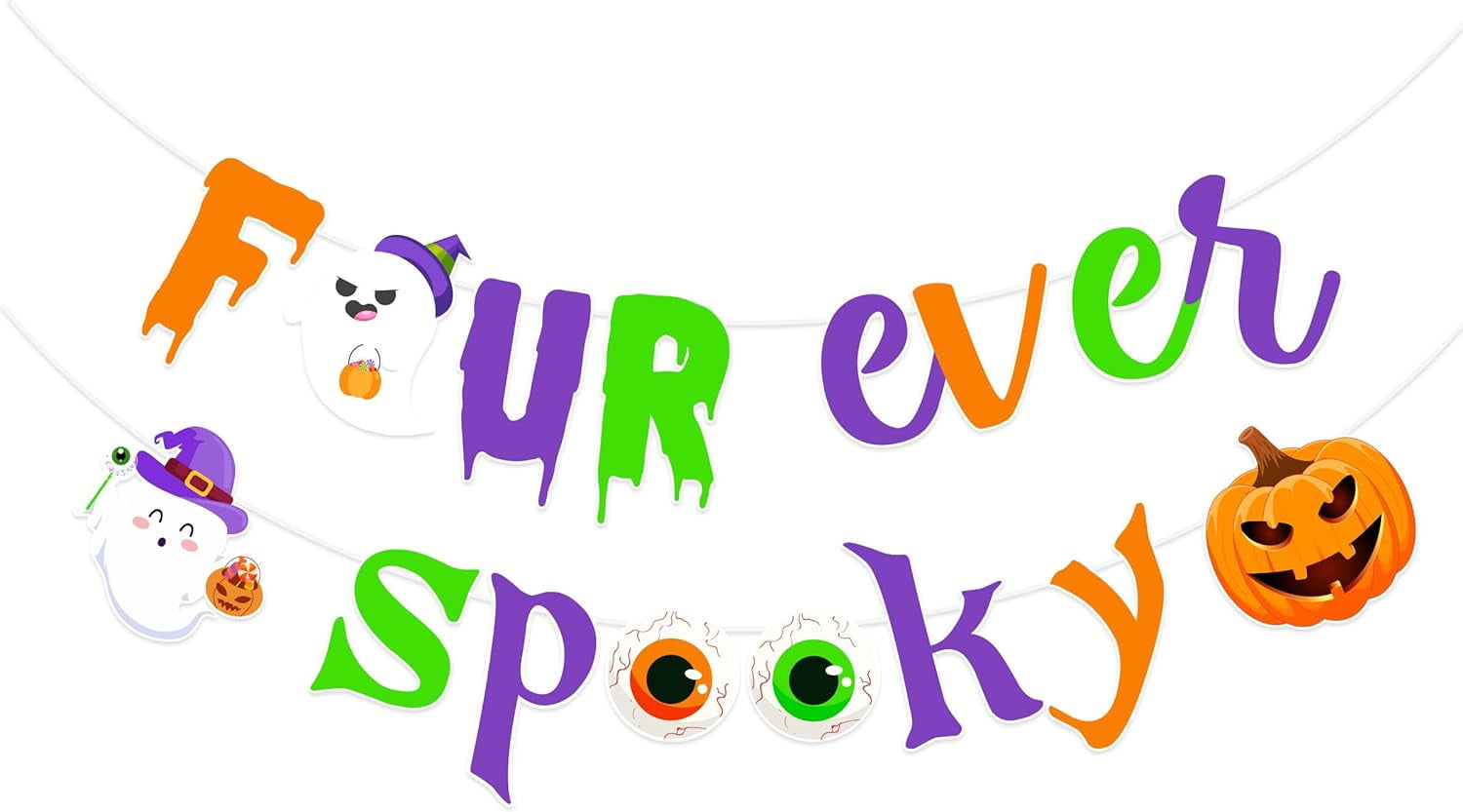 Four Ever Spooky Birthday Decorations, Four Ever Spooky Banner Orange ...