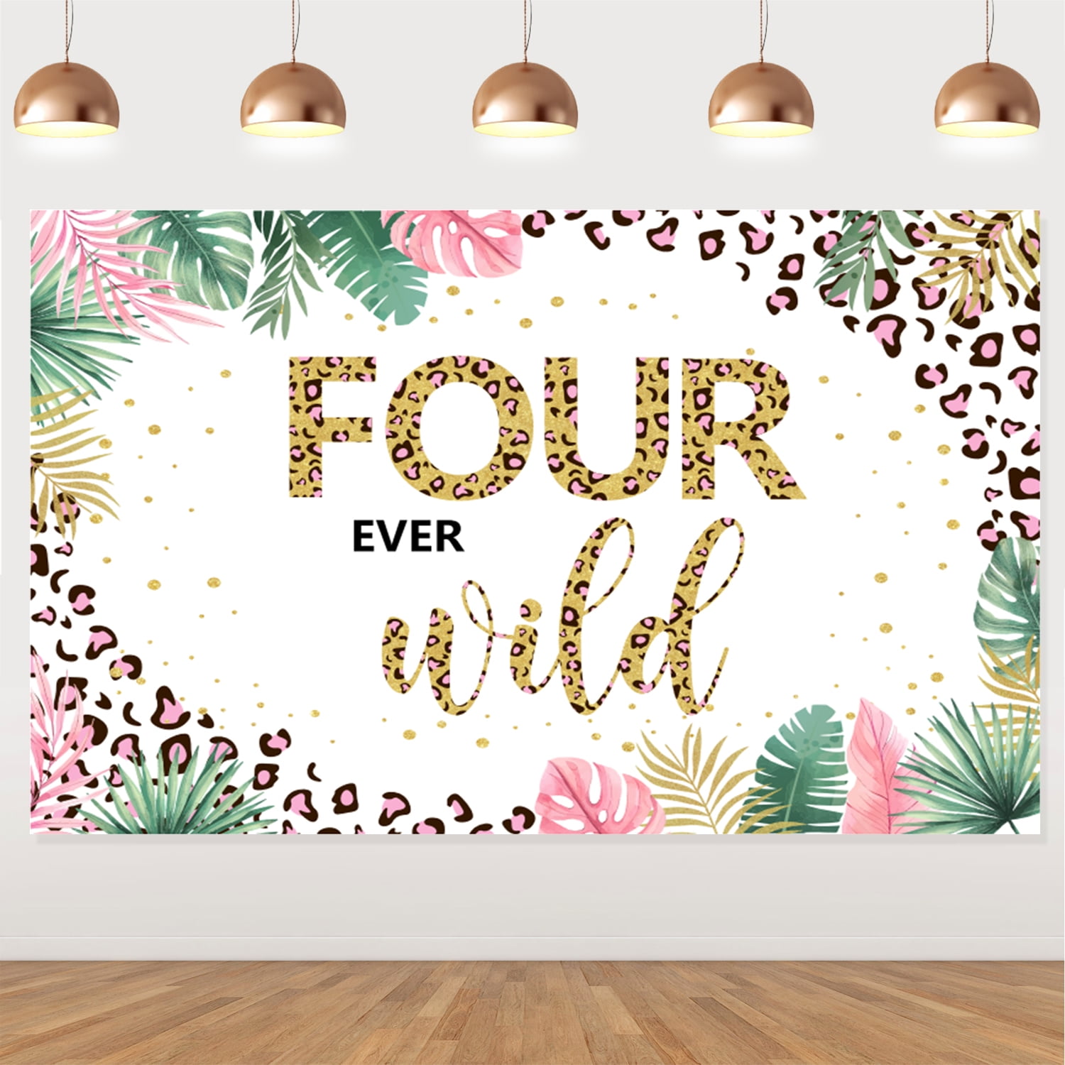 Four Ever Wild Backdrop Safari Jungle Theme 4th Birthday Party Banner ...