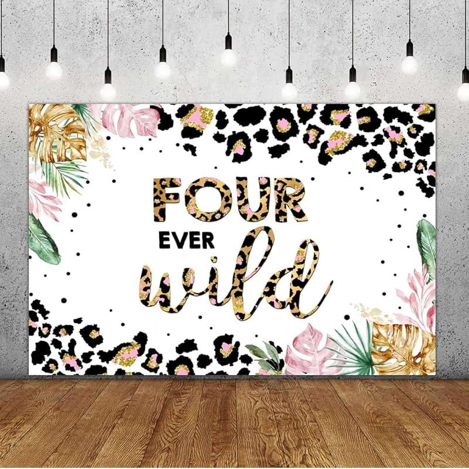 Four Ever Wild Birthday Backdrop 4th Birthday Safari Jungle Leaves ...