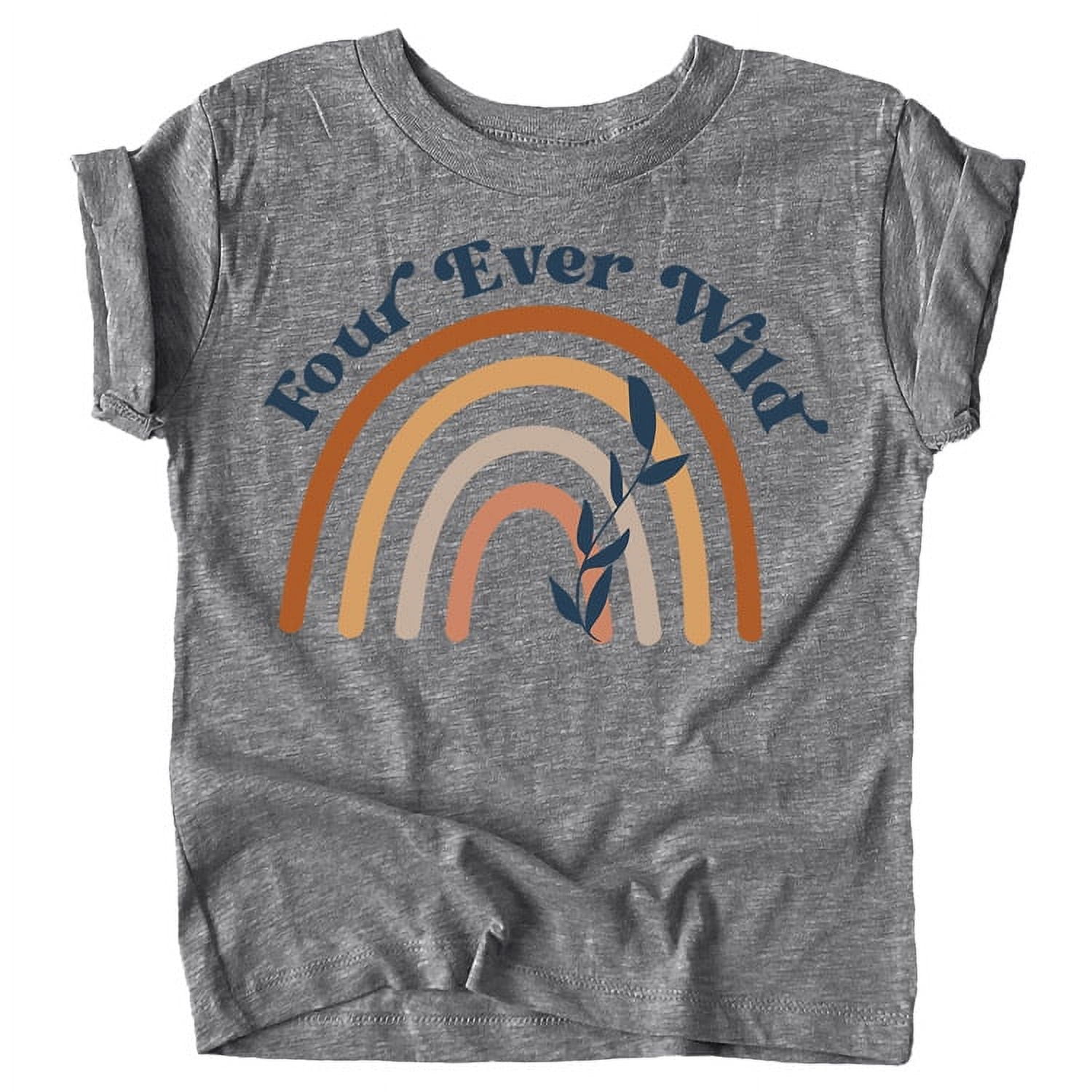 Four Ever Wild Rainbow 4th Birthday Shirts for Baby Toddler & Youth Girls Granite Heather Shirt ...