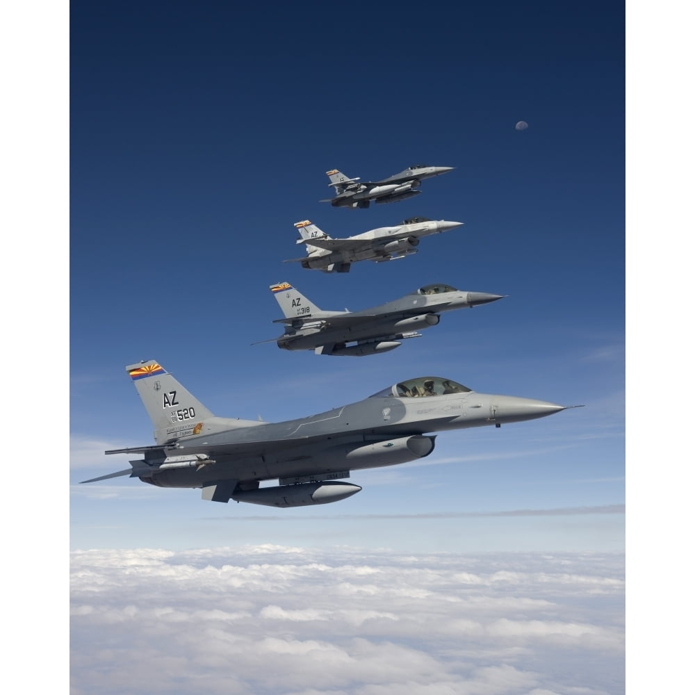 Four F-16s fly in formation during a training mission over Arizona ...