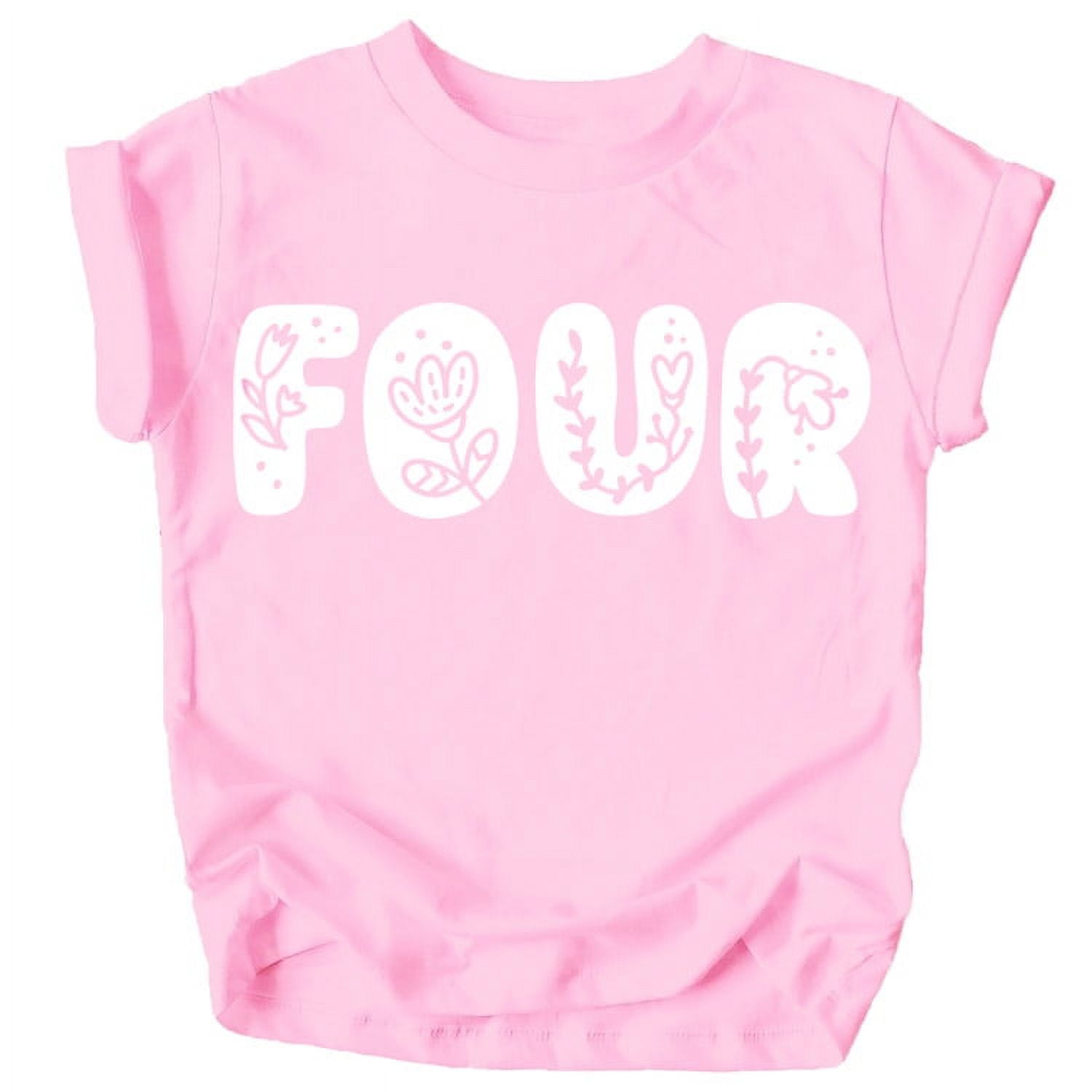 Four Floral Numbers Ages 1-7 Girl's 4th Birthday Shirt White on Pink ...