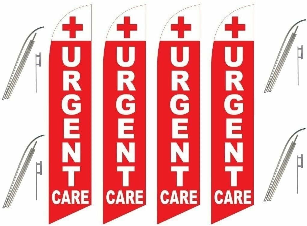 Four Full Sleeve Swooper Flags w/ Poles & Spikes URGENT CARE Red White ...