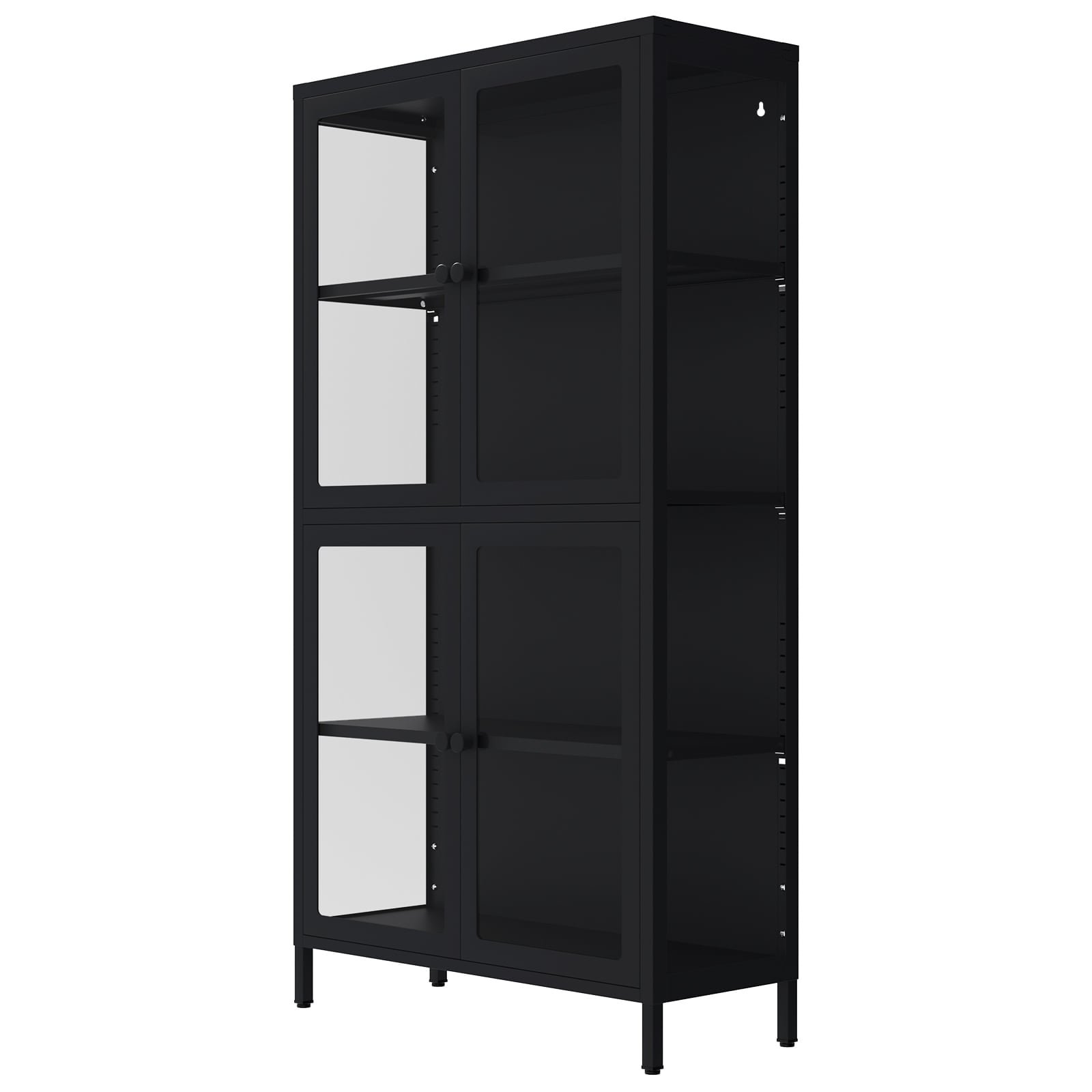 Four Glass Door Storage Cabinet with Adjustable Shelves and Feet Cold-Rolled Steel Sideboard ...