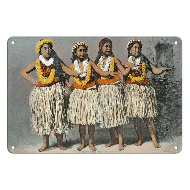 Four Hawaiian Hula Dancers - Vintage Hawaiian Color Postcard c.1880s ...