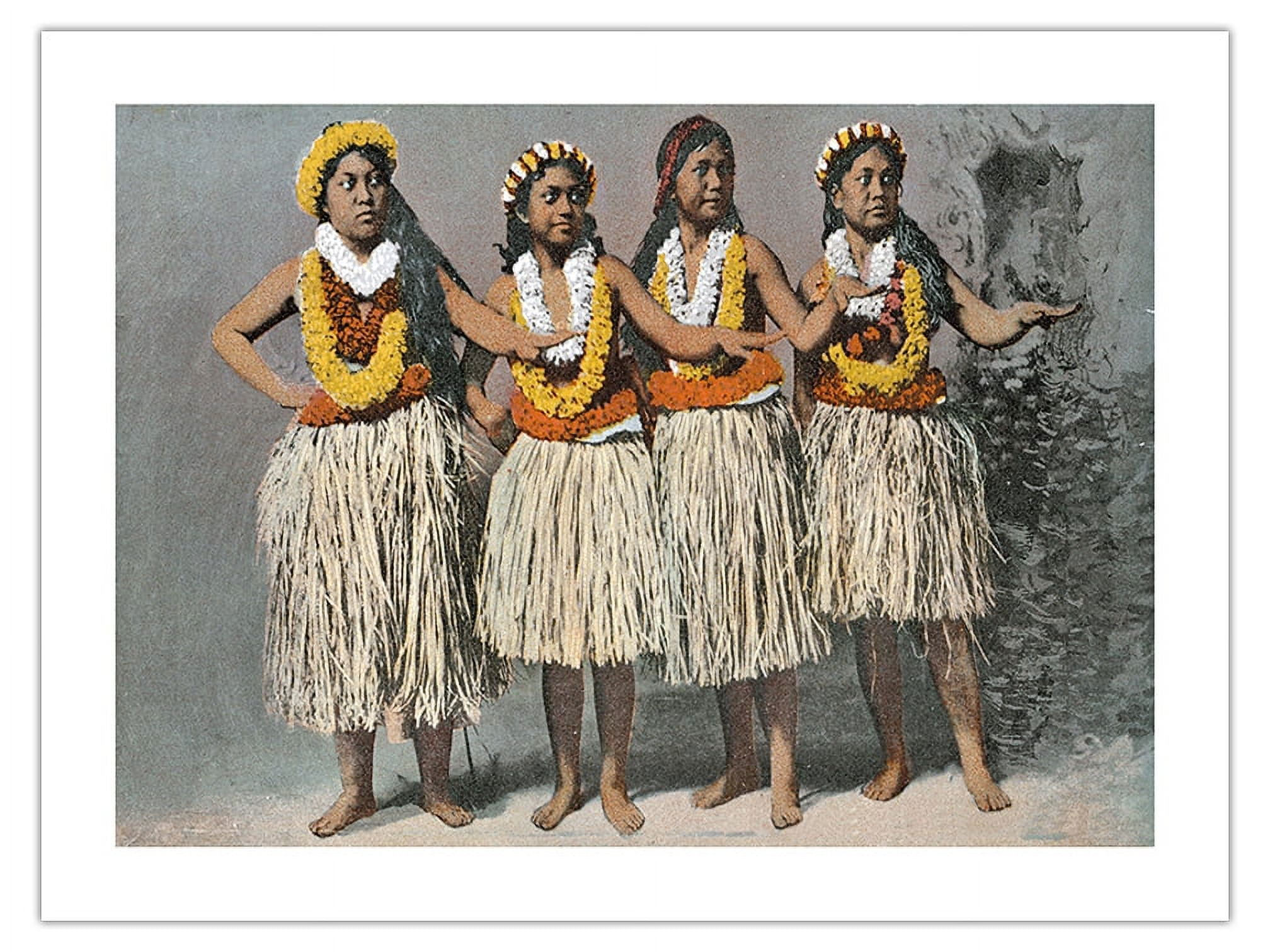 Four Hawaiian Hula Dancers - Vintage Hawaiian Color Postcard c.1880s ...