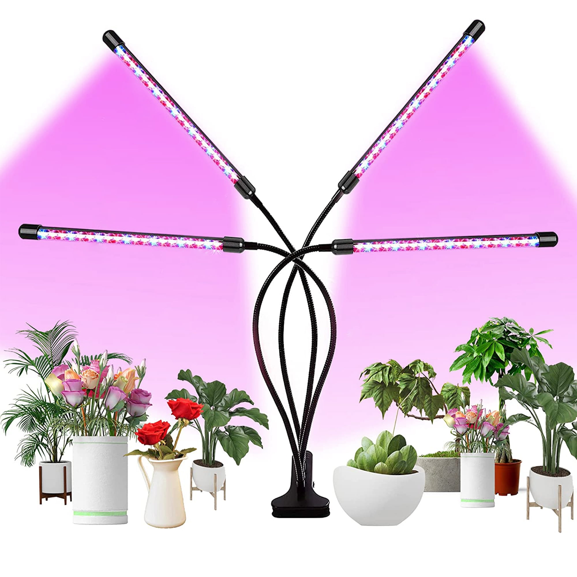 4-Head LED Grow Light, Full Spectrum, 3/9/12H Timer, 9 Dimmable Levels ...