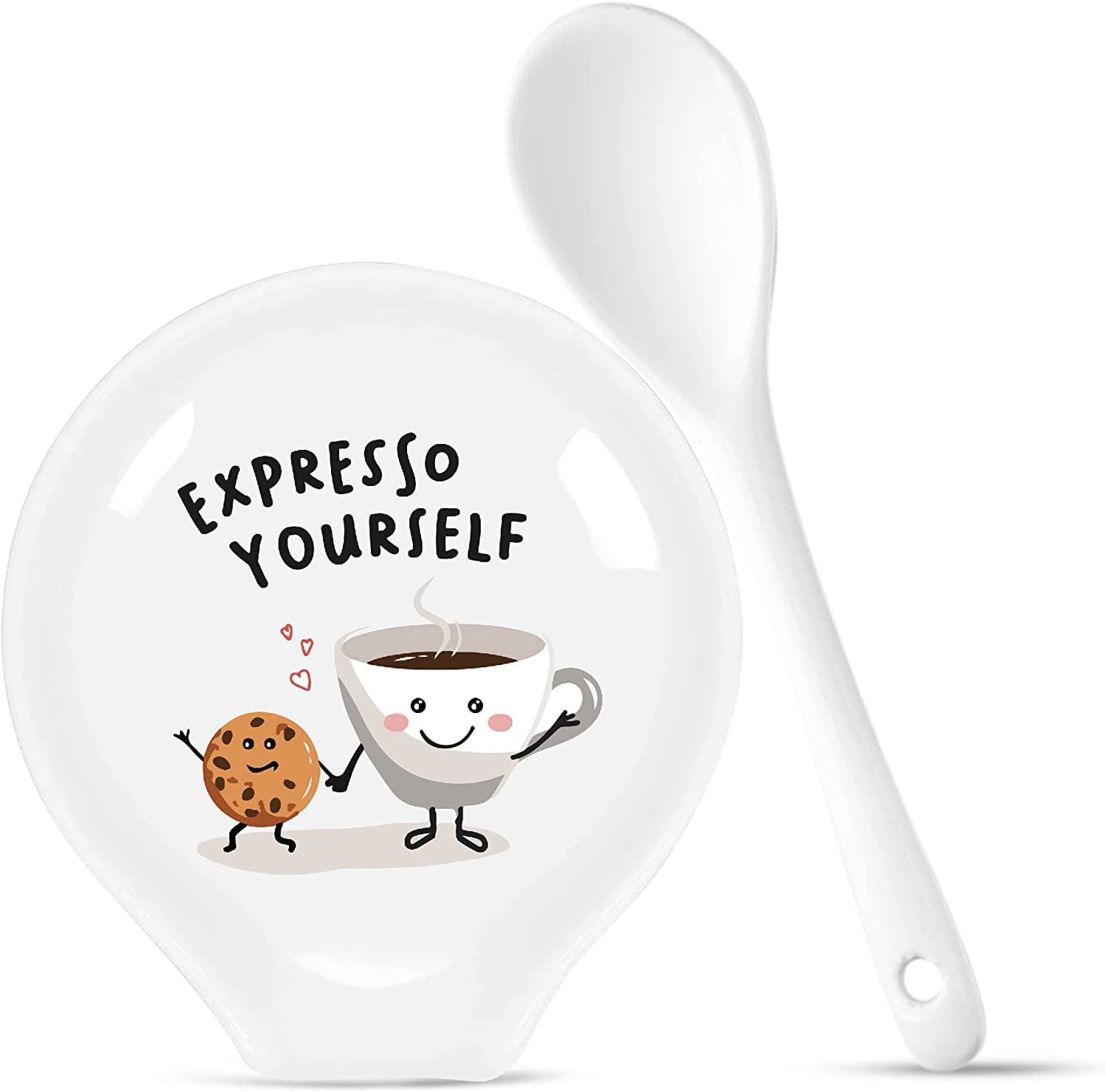 Favstock Coffee Spoon Rest 3.9x4 inches Ceramic with Spoon White Coffee ...