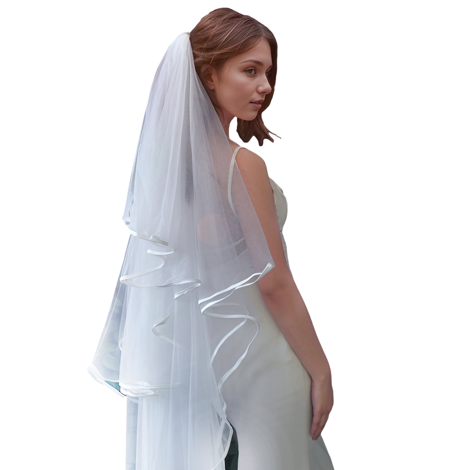 Four Layered Wedding Bride Veils With Back Draping Tulle Veils with ...