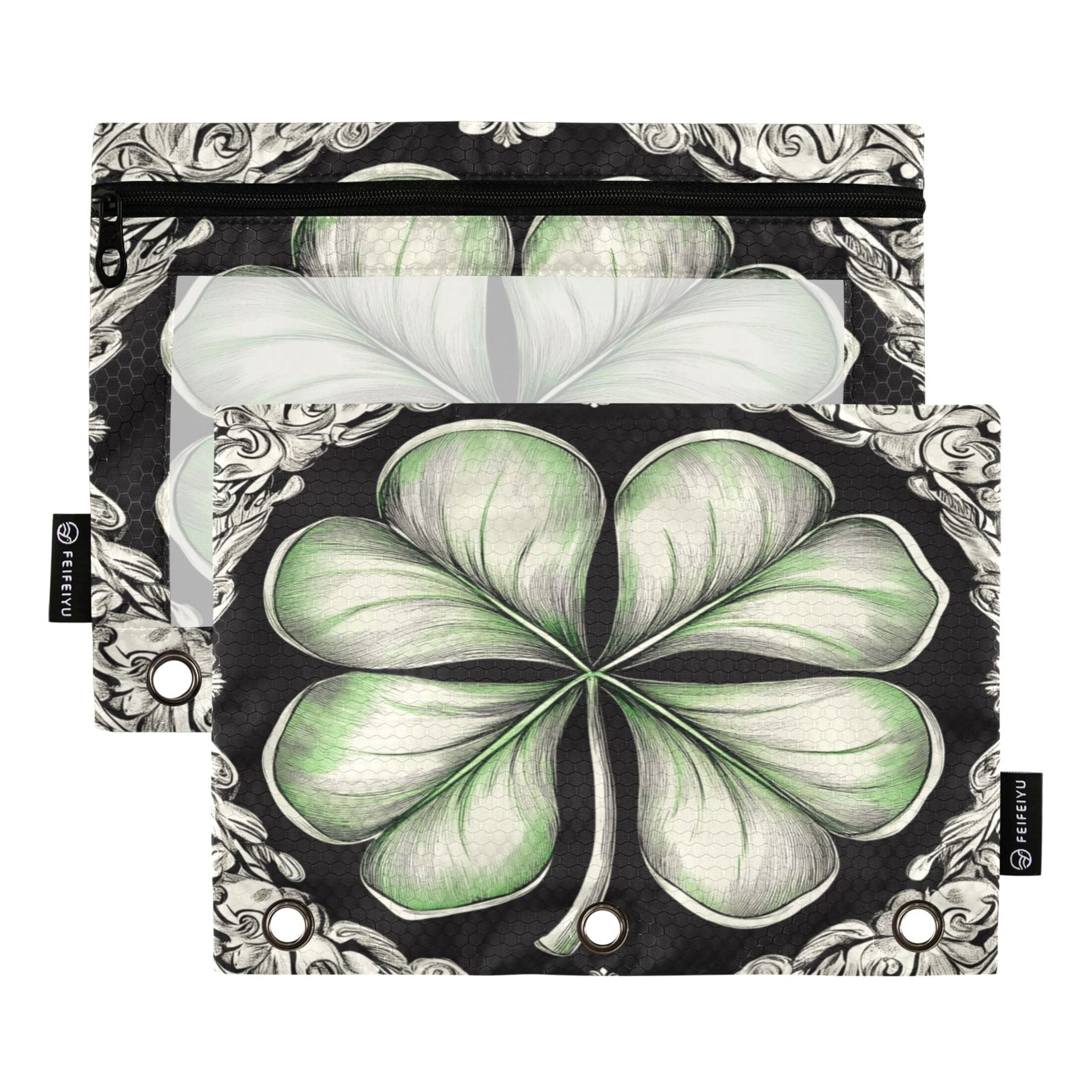 Four Leaf Clover 2 Pack Pencil Pouch for 3 Ring Binder Smooth Zipper ...